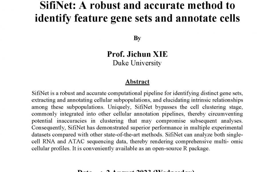 Department of Mathematics - Seminar on Statistics - SifiNet: A robust and accurate method to ...